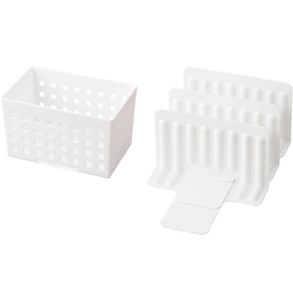ライクイット(like-it) キッチン収納 スライド 連結できる 冷凍庫収納 スタンド 仕切り&amp;BOX 約幅16.5x奥13x高10.5cm / ボックス約幅18x奥11.5x高10.5cm ホワイト 日本製 STK-01 冷凍食...