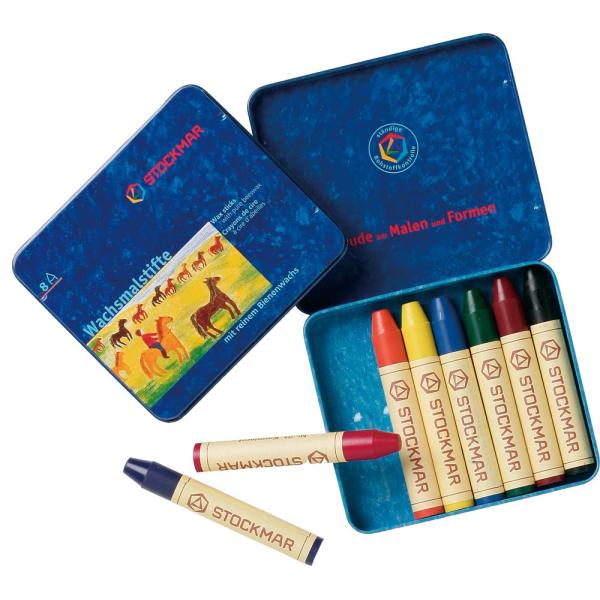 STOCKMAR シュトックマー みつろうスティッククレヨン 8色 缶入 基本色 ST31002 【日本正規品】 ・8色入・品番:ST31002・色:洋紅色・オレンジ・レモンイエロー・緑・青・青紫・赤褐色・黒