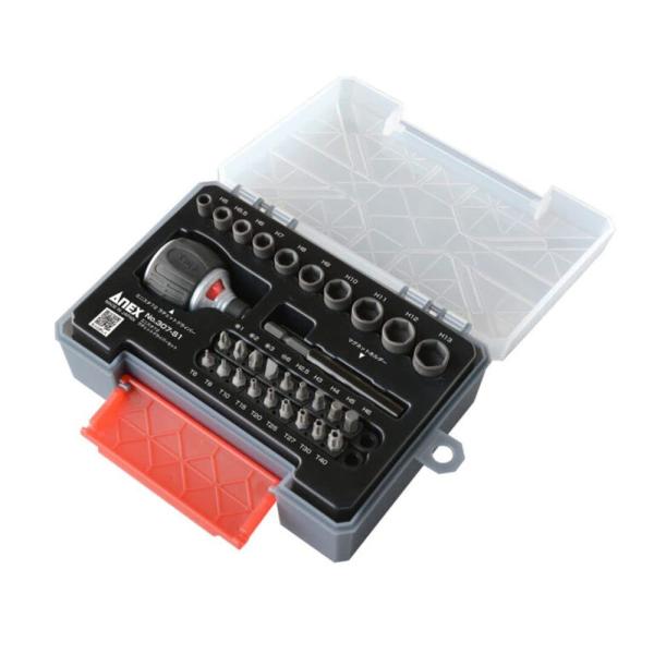 アネックス(ANEX) ラチェットドライバー ミニスタ72 マルチセット ケース付 No.307-S1 ・セット内容:ミニスタ72ハンドル、強力マグネットホルダー、超短ビット/+1・+2・+3・-6、六角/H2.5・H3・H4・H5・H6、...