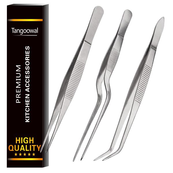 Tangoowal リヴァーア調理用ピンセット精密トング、3個ステンレススチールピンセット精密トングス料理用メディカルビューティー（6.3インチ） ・このステンレススチール製のキッチンピンセットフードトングは、魚の骨にたどり着くのにほぼ正確...