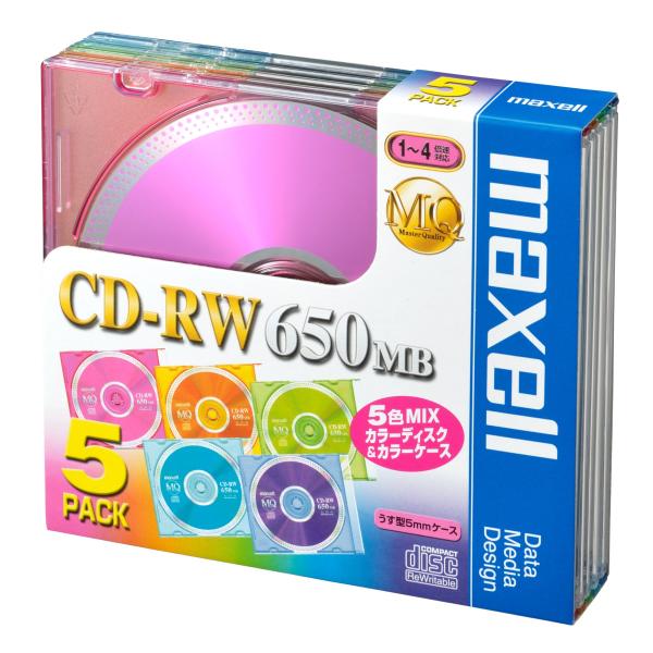 maxell データ用 CD-RW 650MB 4倍速対応 カラーMIX 5枚 5mmケース入 CDRW74MIX.1P5S ・入数:5・盤面印刷:不可・種類:PC用 / 4倍速・規格:CD-RW