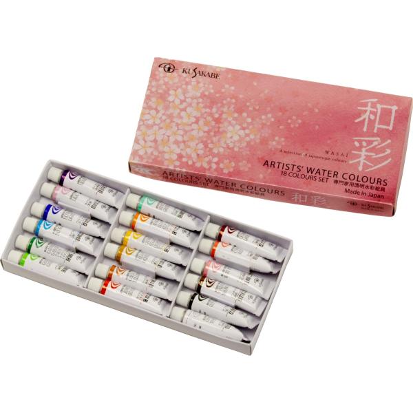 クサカベ(KUSAKABE) 透明水彩絵具 和彩 18色セット 5ml(2号) ・サイズ:90×195×20mm・製造国:日本・重量:228g