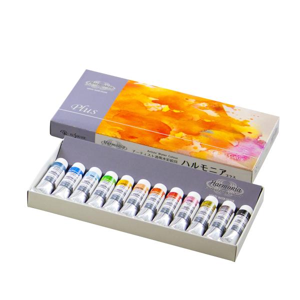 クサカベ(KUSAKABE) 透明水彩絵具 ハルモニアプラス 12色セット 10ml(4号) 313101 ・サイズ：10.5×22.5×2.3cm・絵具：透明水彩、チューブ・色内容：シャイニーブリザード、カリビアンアズール、ドリフトアイス...