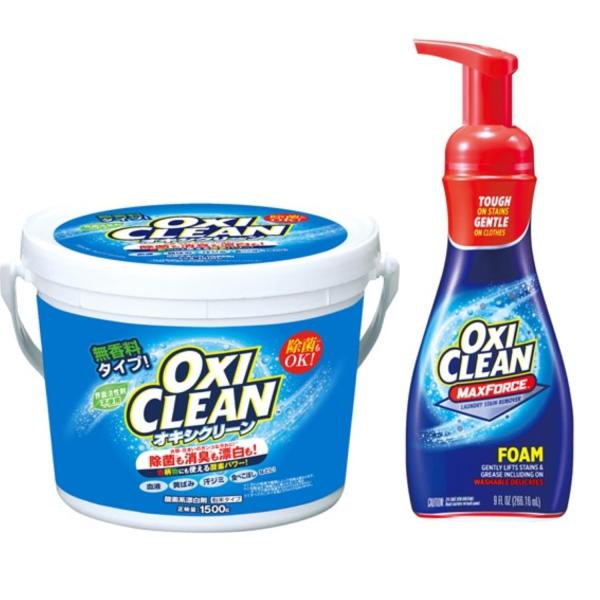 OXICLEAN(オキシクリーン) オキシクリーン 1500g + マックスフォース 泡タイプ 266ml 酸素系漂白剤 血液 油汚れ 泥汚れ シミ 食べこぼし つけ置き ・界面活性剤不使用のオキシクリーン１５００Ｇ・頑固な油汚れに強く、液...
