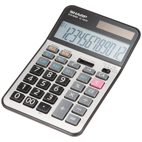 シャープ 実務電卓 ナイスサイズタイプ EL-N942-X ・112×181×35mm・ツインパワー(内蔵電池CR2032×1個)・本体質量:約202g・種類:単品