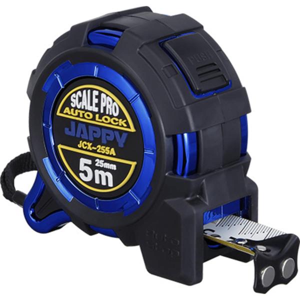 JAPPY コンベックス(SCALE PRO) JCX-255A ・テープ幅:25mm・テープ規格:JIS1級・テープ長:5m・ロック方法:オートロック・本体寸法:W86×H84×D45mm・水平保持力:約2900mm・色:黒、青色・質量:...