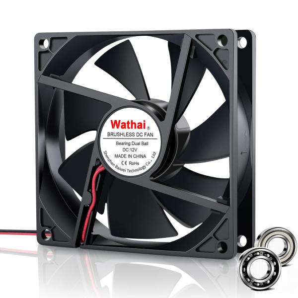 Wathai 9225 92mm x 25mm 12V DC ブラシレス コンピュータケースファン 12ボルト 2ピン デュアルボール DIY冷却換気排気プロジェクト用 ・12V冷却ファン:小型ソーラーパネル、PCケース、除湿機、テレビ冷蔵...