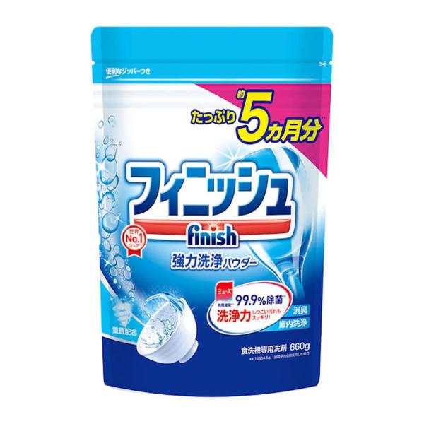 フィニッシュ 食洗機 洗剤 パウダー 詰替 660g (約146回分) ・ご飯などのでん粉汚れ、卵などのたんぱく質汚れ、油汚れ、茶渋も1回で洗浄。・パナソニックなど食洗機メーカーとの技術交流を重ね、洗剤の開発に積極的に取り組んでいます・フィ...