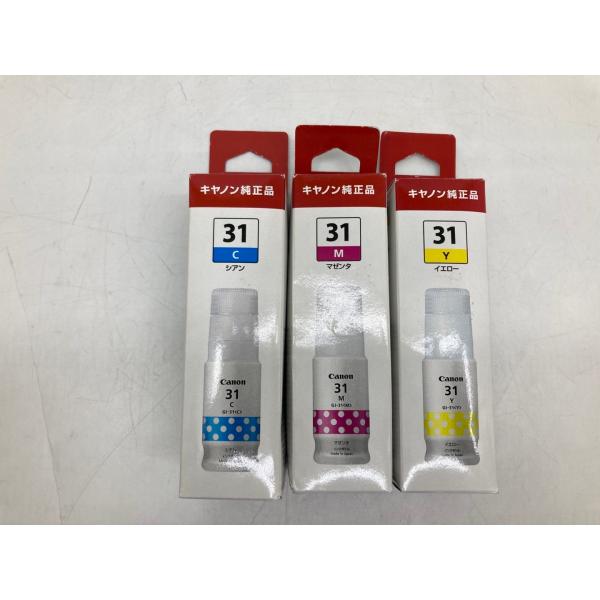Canon純正インクボトルGI-31 各色（シアン、マゼンタ、イエロー）★適合機種★G3360▼状態未開封・未使用品（外箱に多少のダメージがある場合がございます）※有効期限切れ品ですアウトレット品につき保証はありません。ご了承の上、ご購入く...