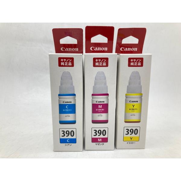 Canon純正インクボトルGI-390 各色（シアン、マゼンタ、イエロー）★適合機種★G1310G3310▼状態未開封・未使用品（外箱に多少のダメージがある場合がございます）※有効期限切れ品ですアウトレット品につき保証はありません。ご了承の...