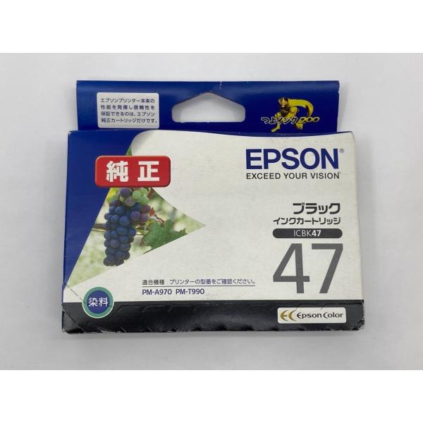 EPSON 純正インクカートリッジICBK47 ブラック機種★PM-A970/PM-T990▼状態未開封・未使用品※有効期限切れ品ですアウトレット品につき保証はありません。ご了承の上、ご購入ください。※インクに起因する故障についても当店の保...