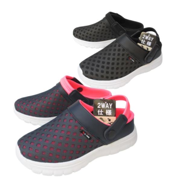 FC CROWのサボタイプのレディース超軽量サンダル。柔らかインソールで履き心地は◎。甲のベルトをカカトにまわせばバックバンドに早変わりする 2WAYタイプ。■商品名：CROW FLH5476■色：ブラック、ネイビー■サイズ感：S(22.5...