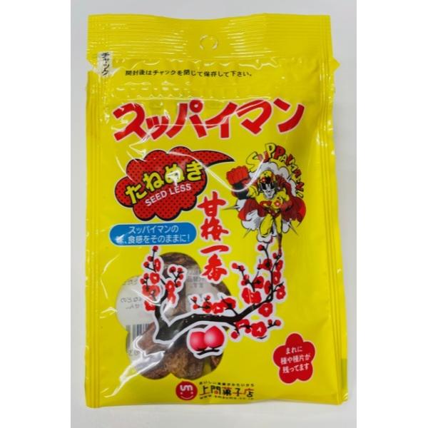 【名称】味付乾燥梅【原材料】梅、食塩、砂糖、甘味料（アスパルテーム・L・フェニルアラニン化合物、ステビア、カンゾウ抽出物）、調味料（アミノ酸）、酸味料【内容量】12ｇ【製造者】株式会社上間菓子店　沖縄県豊見城市豊崎3-64