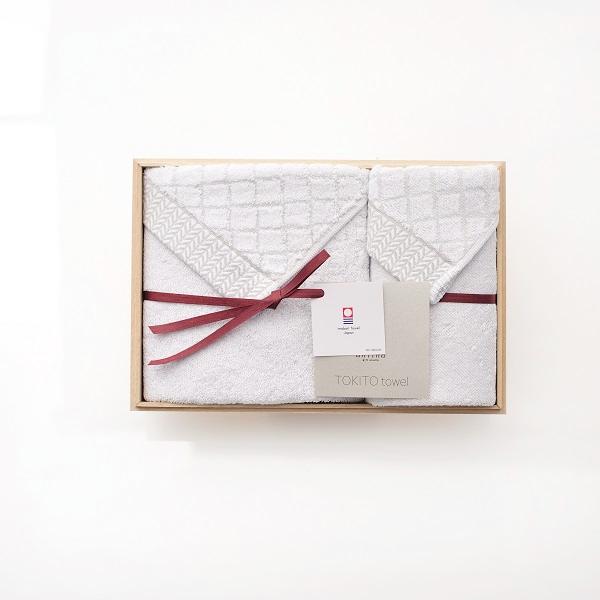 「毎日使うものだからこそスタンダードで特別なものを」　使い心地、デザインにこだわった今治タオルセットです。トキトタオルは両面で織りが異なるため、ふっくら使いたいときはふわふわのパイル面、さっぱり使いたいときはジャカード織面で・・・と好みに合...
