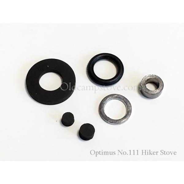 Optimus オプティマス No. 111 Hiker 革ポンプカップ専用メンテナンスパーツ　6点セットポンプが「Ｏリング」モデルに適応しています。１、革製ポンプカップ・Ｏリングモデル（選択可能）　１個２、安全弁ＳＲＶパッキン　　　　１個...