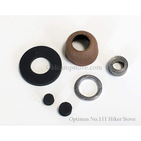 Optimus オプティマス No. 111 Hiker 革ポンプカップ専用メンテナンスパーツ　6点セットポンプが「革製」モデルに適応しています。１、革製ポンプカップ・Ｏリングモデル（選択可能）　１個２、安全弁ＳＲＶパッキン　　　　１個３、...