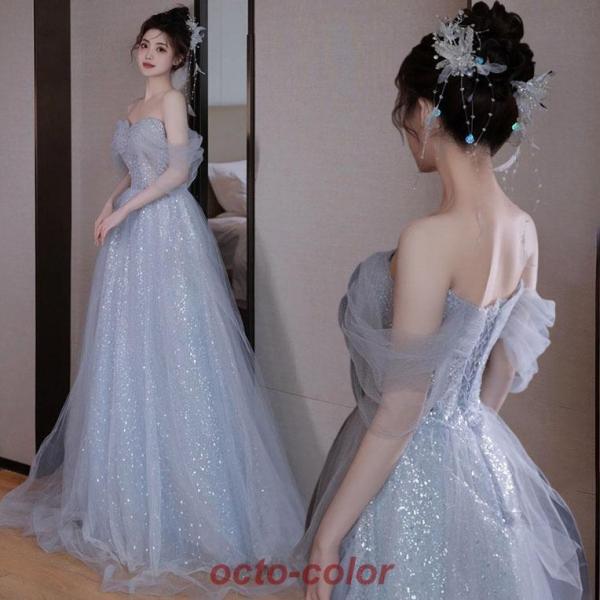 オフショルダー エンパイア ノースリーブ ふわふわチュール