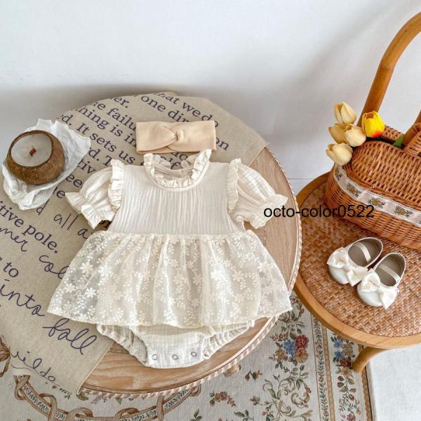 上品なベビー赤ちゃんのロンパース（カバーオール）です。セレモニードレスロンパースですワントーンで統一されていてお洒落です?フリルの可愛いお袖とドレスデザインが抜群！海外子供服・韓国子供服（海外ベビー服・韓国ベビー服）好きにもでお届けします【...