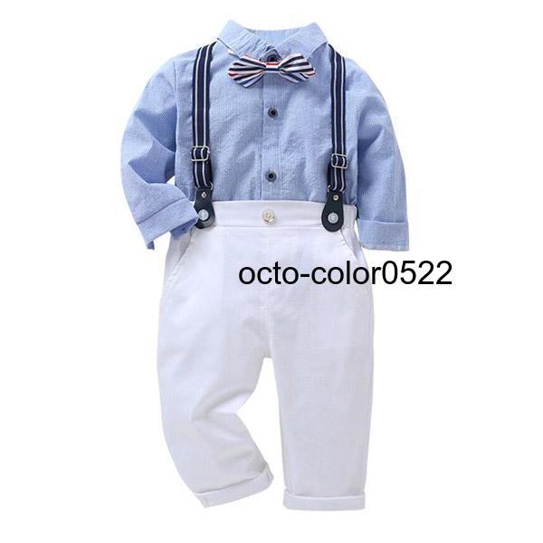 男の子のサスペンダー付きフォーマルスーツです。ホワイトとブルー、マリンテイストの蝶ネクタイがおしゃれです。ハーフバースデーや結婚式、お食い初めなどフォーマルなイベントにもおすすめです。【サイズ】・シャツサイズ/着丈/身幅/袖丈80 / 35...