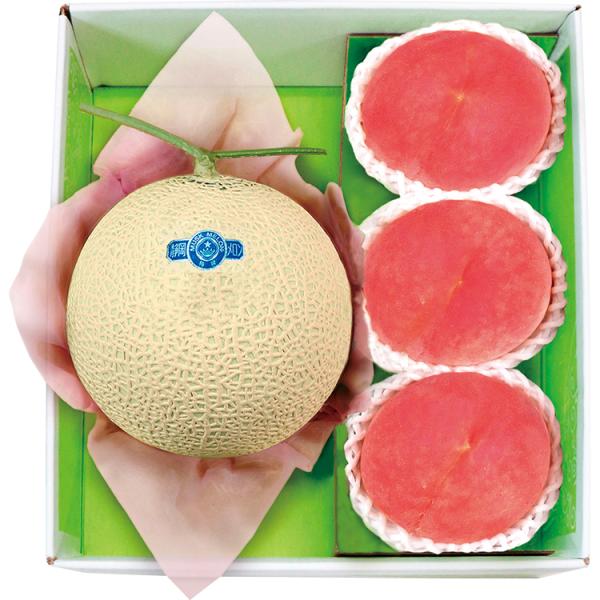 内容：メロン約1.2kg／静岡または愛知産、桃×3（計約680g）／山梨または福島産（カタログ番号：0887）