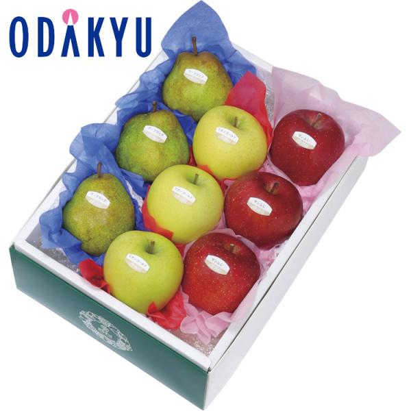 内容：シナノゴールド×3（計約900g）／青森または山形産、サンふじ×3（計約900g）／青森または山形産、ラ・フランス×3（計約840g）／山形産（カタログ番号：1540）