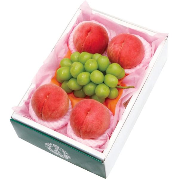 内容：シャインマスカット約500g／長野または山梨または福岡産、桃×4（計約1.2kg）／山梨産（カタログ番号：0900）