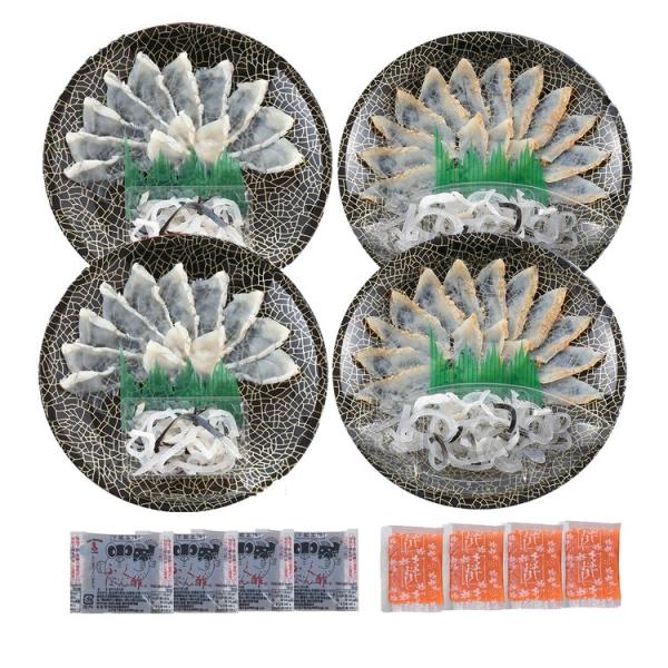 賞味期間：冷凍90日内容：真ふぐたたき刺身20g×2、真ふぐ霜降り刺身15g×2／国産、とらふぐ皮（20g、5g）×各2／(原)国産、ふくポン酢、もみじおろし10g×各4（カタログ番号：1107）