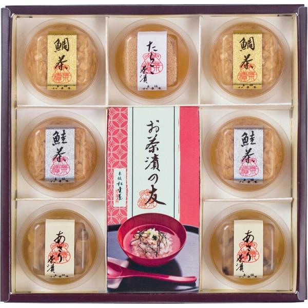 賞味期間：90日以上内容：鯛茶漬、鮭茶漬、あさり茶漬42g×各2、たらこ茶漬42g×1、お茶漬の友（海苔、あられ）×7（カタログ番号：1130）