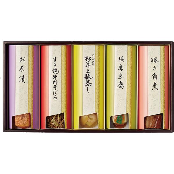 賞味期間：90日以上内容：お茶漬（鮭、あさり、たらこ各42g、かやく（海苔、あられ）×3）、すき焼牛肉そぼろ70g、スープゼリー 松茸土瓶蒸し60g×3、胡麻豆腐（白、黒、金各43g、柚子味噌たれ7g×3）、豚の角煮100g（カタログ番号：...