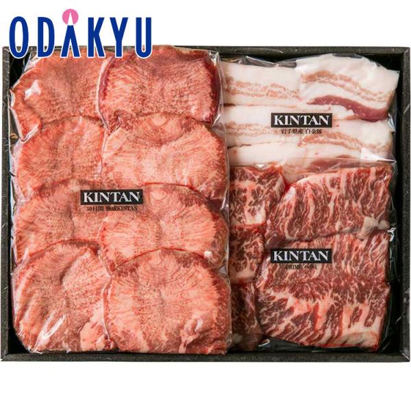 重さ：約1.8kg箱サイズ：28.0×29.0×17.5(cm)消費期限：冷蔵5日内容：30日間熟成KINTAN(米国産) 160g／プライムハラミ(米国産) 150g／プラチナポーク(岩手県産 白金豚) 200g／特製キムチ 200g／焼...