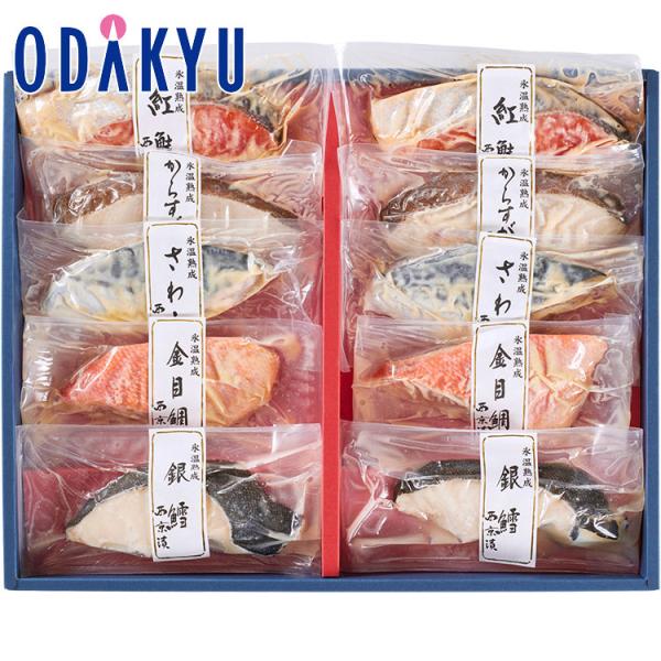 加工地：鳥取県産地：ギンダラ（アメリカ）、サワラ（韓国他）、ベニサケ（アメリカ他）、カラスガレイ（ドイツ他）、キンメダイ（ニュージーランド他）重さ：約1.1kg箱サイズ：33×41×4.5(cm)賞味期間：出荷日より60日間内容：銀だら西京...