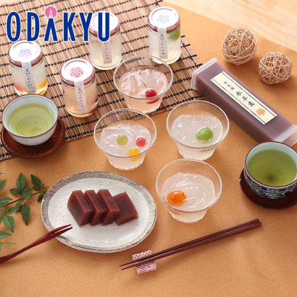 加工地：和歌山県重さ：約2.0kg箱サイズ：26×20×6(cm)賞味期間：製造日より90日間内容：水羊羹300g×1、葛切りめん（若桃・チェリー・金柑・フルーツボールゼリー）140g×各1