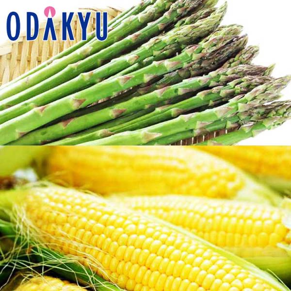 重さ：約2kg内容：北海道産他アスパラ（Lサイズ〜）×1kg宮崎県産他とうもろこし（Lサイズ〜）×3本