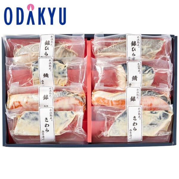 加工地：鳥取県産地：ギンヒラス（ニュージーランド他）、サワラ（国産他）、サバ（ノルウェー他）、ギンサケ（チリ）重さ：約0.85kg箱サイズ：26.5×41×4.5(cm)賞味期間：出荷日より60日間内容：銀ひらす西京漬け６０ｇ×２、鯖西京漬...