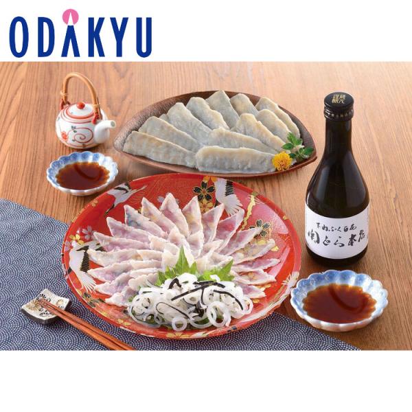 賞味期間：冷凍90日内容：真ふぐ霜降り刺身45g ／国産、とらふぐ皮20g、とらふぐすき身（身皮）150g／(原)国産、ふくポン酢、もみじおろし10g×各2、日本酒（辛口）300ml／醸造地：山口県