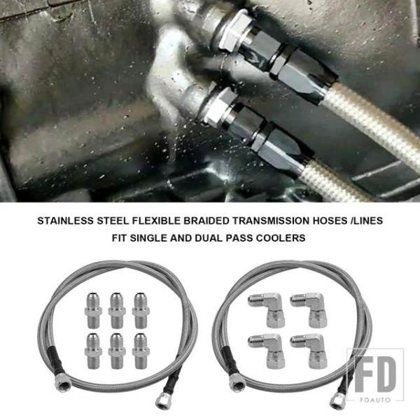 TH350 700R4 TH400 SS編組トランスミッションホース ラインキットセット 10フィッティング 2チューブ■仕様 【爆買】高懸念化学物質:なし材質:ステンレススチール編組チューブモデル番号:トランスミッションクーラーホース原産...