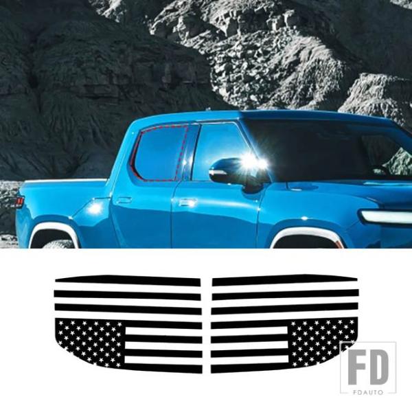 RIVIAN R1T ピックアップトラック 2022-2024 黒リアサイドウィンドウステッカーアメリカ国旗スタイルステッカーデカールカーアクセサリー■仕様 【爆買】重要な化学物質:なし重量:300g高さ:10cm幅:15cm長さ:50cm...