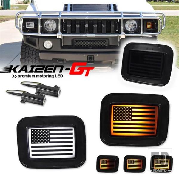 デュアルカラー アンバー ホワイト 米国旗 LED フロントバンパー ウィンカーライト DRL ドライビングライト ハマー H2 2003-2009 H2 SUT 2005 -■仕様 【爆買】高懸念化学物質:なし認証:ISO9000 CE ...