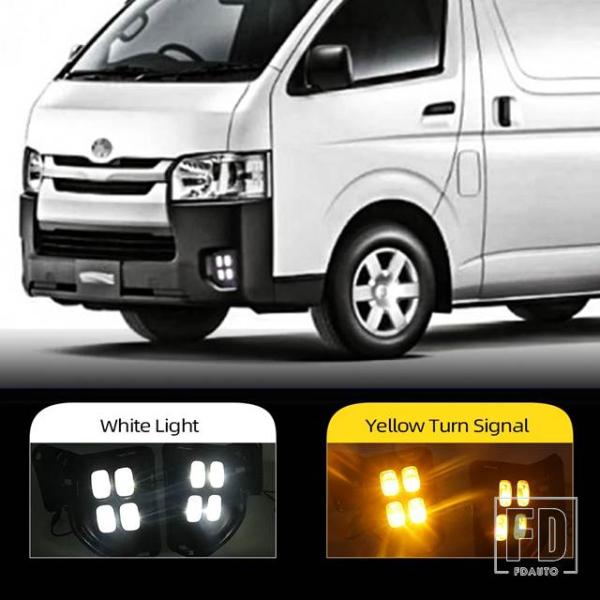 ハイエース 2014-2016 LEDデイタイムランニングライト ヘッドライト フロントバンパーカバーランプ DRL ウィンカー付き■仕様 【爆買】機能:LED DRLタイプ:デイライトカラー:ホワイト電圧:12Vルーメン:800LM重量:...