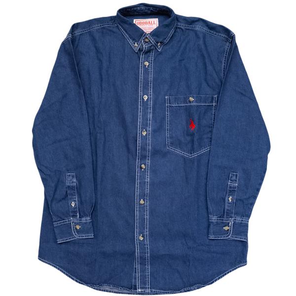ODDBALL ORIGINAL BD DENIM L/S SHIRT indigo オッドボール オリジナル ボタンダウンシャツ90年代のあのシルエットBAGGY PANTSとの相性抜群ODDBALL BIG TAGとポケットにエレファン...