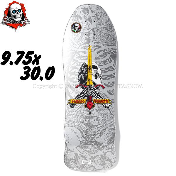 POWELL PERALTA 9.75インチ GEEGAH SKULL&amp;SWORD SILVER 9.75 パウエルペラルタ スケボー デッキ カスタムシェイプ オールドスクール フラットノーズWB　約38cmDeck Wheelb...