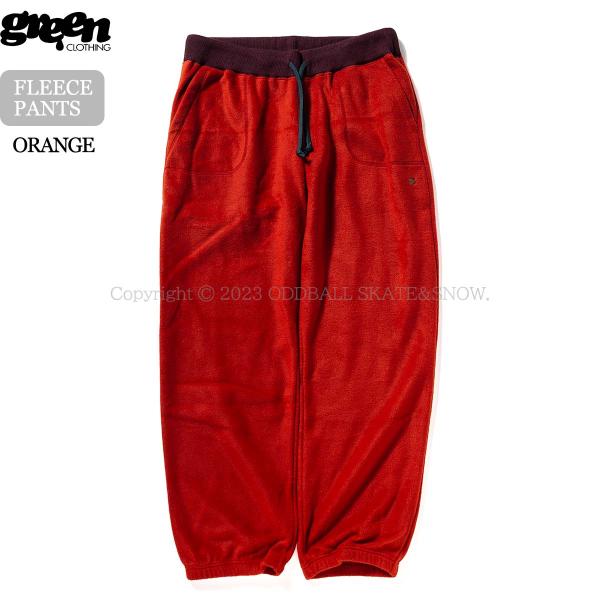 22-23 GREEN CLOTHING FLEECE PANTS Orange グリーンクロージング フリースパンツPOLY 100%アウターとしてはもちろん、極寒ライディングのインナーにも。ひと冬履きっぱなし確定のフリース製イージーパンツ。