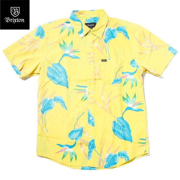 BRIXTON CHARTER PRINT S/S WOVEN yellow ブリクストン アロハシャツ 柄シャツ 半袖シャツCOTTON 55%、POLY 45%STANDARD FITSIZE　M　L肩幅　約49cm、約50cm身幅　約...