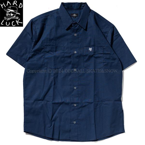 HARD LUCK ICON BUTTON UP S/S SHIRT NAVY ハードラック 半袖シャツCOTTON/POLYSIZE      M      L    肩幅　　約49cm、約50cm身幅　　約56cm、約58cm着丈　　約...