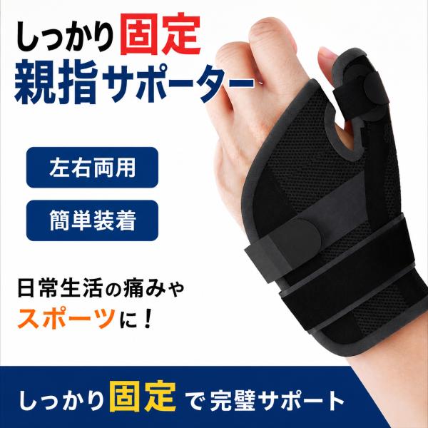 こんな症状でお困りではありませんか？・腱鞘炎で親指の付け根が痛い・家事育児で親指と手首が痛い・バネ指・母指CM関節症・運動での突き指・スマホを操作する時親指の付け根が痛いこのサポーターにより親指の動きを最小限に制限し固定することにより、治癒...