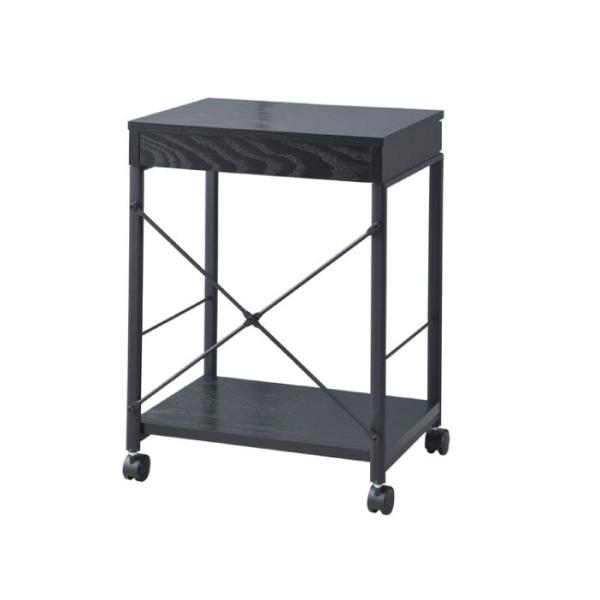 詳細：スチール×木目の組み合わせのワゴン。スタイリッシュな空間を演出します。品名：デスクワゴンカラー：ブラックサイズ(cm)：W45×D34×H62材質：天然木化粧繊維板(オーク) ラッカー塗装 スチール(粉体塗装)重量：7.0kg組み立て...