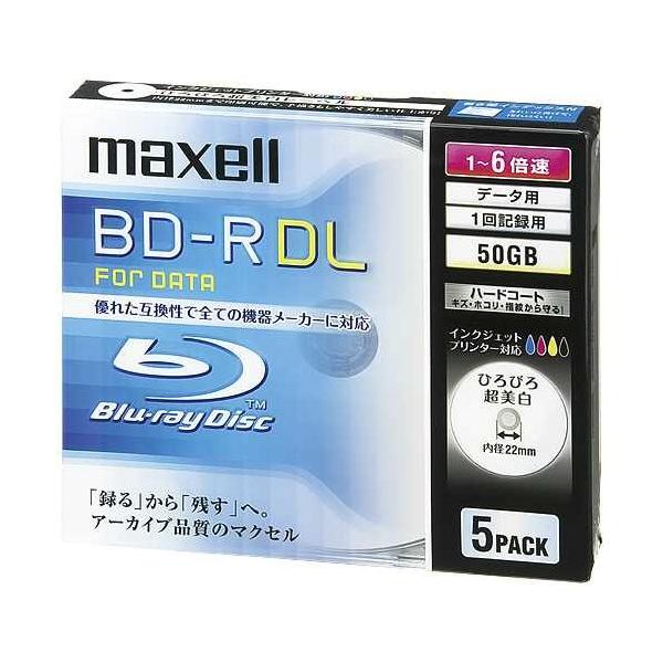 ■データ用ブルーレイディスク■ワイド印刷■レーベルカラー：ホワイト■容量：５０ＧＢ■対応倍速：１〜６■入数：５枚■１枚毎５ｍｍ厚プラケース■１回のみの書き込みが可能なＢＤ−Ｒ（追記型）■対応機種：インクジェットプリンタ