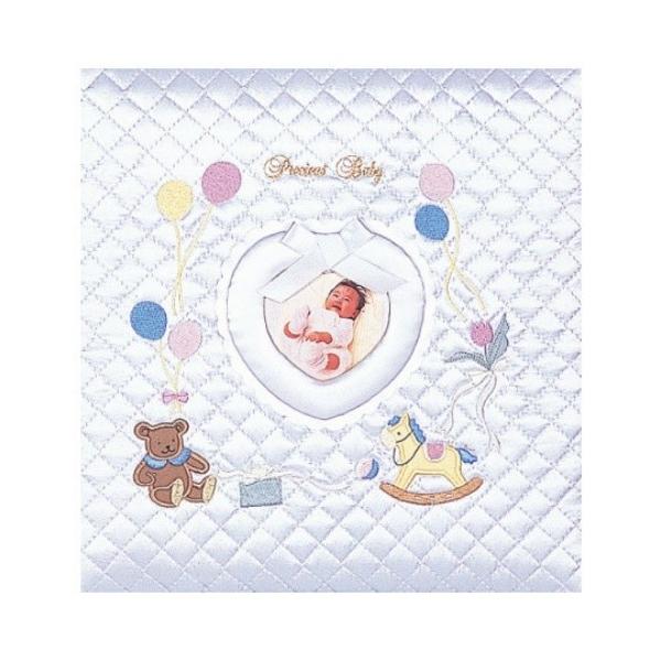 ■本体タテ335×ヨコ325×背巾40mm■函366×357×50mm■布地表紙■Ｌサイズ・フリー銀台紙10枚■育児記録5頁■タイトルカード3枚付（誕生クマ/A,B,C）■オルゴール付（曲名：ブラームスの子守唄）■化粧函入