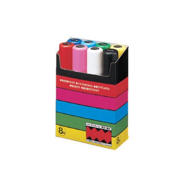 極太角芯インク色：赤・桃・白・黒・青・水色・緑・黄8色セットパッケージ入り※三菱鉛筆の商品はお取り寄せとなります仕入先在庫有りで1〜2営業日で入荷します在庫切れ以外のキャンセル・変更は出来ませんコンビニ・銀行振込の場合はご入金確認後の商品手...