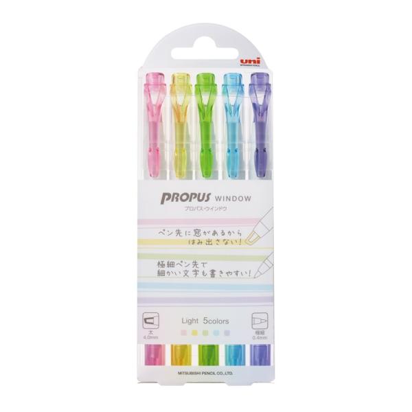 太字角芯＋極細丸芯インク色：ライトピンク・ライトイエロー・ライトグリーン・ライトブルー・ライトバイオレット5色セットパッケージ入り※三菱鉛筆の商品はお取り寄せとなります仕入先在庫有りで1〜2営業日で入荷します在庫切れ以外のキャンセル・変更は...